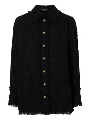 Balmain Cotton-blend Tweed Shirt With Raw Edges - Black