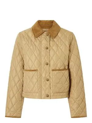 Burberry Cropped Quilted Jacket With Corduroy Trim - Beige
