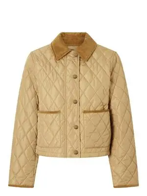Burberry Cropped Quilted Jacket With Corduroy Trim - Neutrals