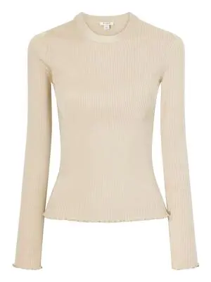 Alaïa Ribbed Silk-blend Top With Ruffled Cuffs - Ecru