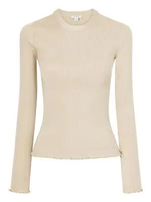Alaïa Alaïa Ribbed Silk-Blend Top With Lettuce Hem Neutrals