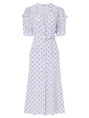 Alessandra Rich Belted Polka-dot Silk Midi Dress - Blue