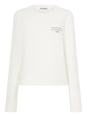 Acne Studios Acne Studios Distressed Logo Print Long Sleeve T-Shirt Neutrals