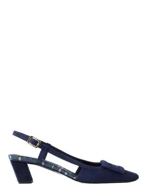 ROGER VIVIER Belle Vivier 45 Buckled Suede Slingback Pumps - Navy