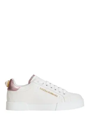 Dolce & Gabbana Portofino Sneakers In Nappa Calfskin - White/pink