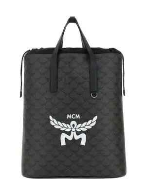 Mcm Lauretos Logo Printed Backpack - Black
