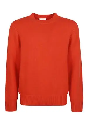 Soft Goat Round Neck Sweater With Ribbed Cuffs And Hem - Red