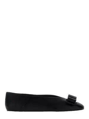 FERRAGAMO Bow Detail Flat Ballet Shoes - Black