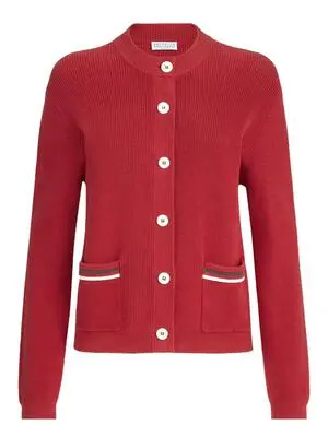 Brunello Cucinelli Ribbed Pocket Cardigan - Ruby