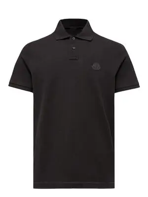 Moncler Logo Cotton Piquet Polo Shirt - Black