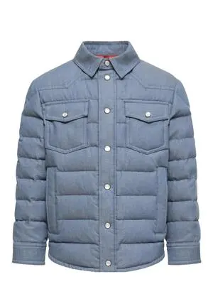 Moncler Tiriol Quilted Shirt Jacket With Logo Patch - Gray-blue