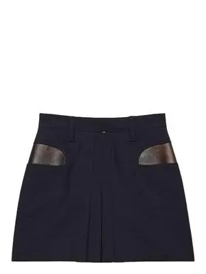 Prada Pleated Mini Skirt With Leather Pockets - Blue