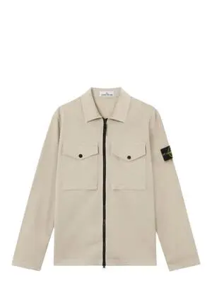 Stone Island Logo-patch Zip-up Overshirt - Sand