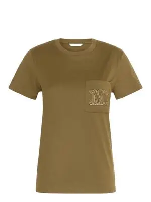 Max Mara Cotton Jersey T-shirt With Embroidered Logo - Khaki