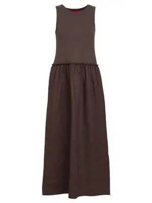 MAXCO. Max&co. Sleeveless Linen Jersey Dress With Gathered Ruffles - Brown