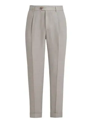 Brunello Cucinelli Garment-dyed Linen Gabardine Trousers With Pleat - Grey