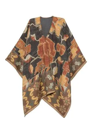 PIERRE-LOUIS MASCIA Abstract Pattern Blanket Stitch Cape - Brown