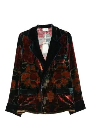 PIERRE-LOUIS MASCIA Kanpur Geometric Print Velvet Jacket - Black