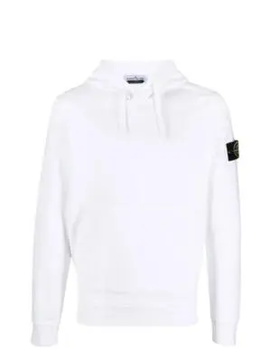 Stone Island Stone Island Cotton Fleece Hoodie With Signature Compass Motif White