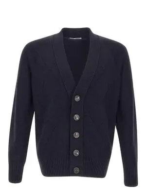 KANGRA Diamond-knit V-neck Cardigan - Black
