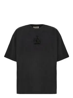 LANVIN Short Sleeve T-shirt With Beaded Detail - Black