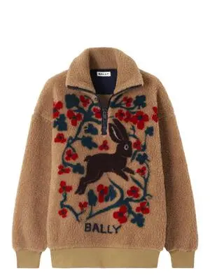 Bally Half-zip Fleece Top With Floral Jacquard - Brown