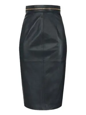 Elisabetta Franchi Leather Midi Skirt With Zip Detail - Black