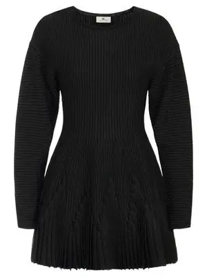 Elisabetta Franchi Knit Dress With Pleated Ruffled Hem - Black