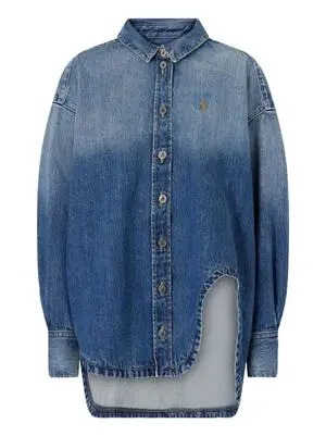 Attico Washed Denim Shirt With Asymmetrical Cutout - Blue