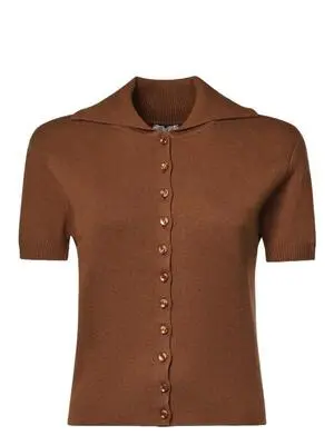 Magda Butrym Short-sleeve Knitted Top With Collar And Buttoned Closure - Brown