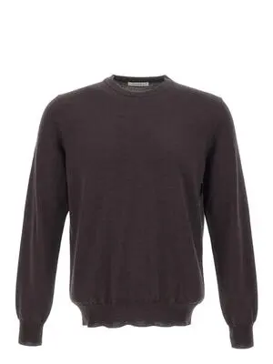 KANGRA Crew Neck Ribbed Trim Sweater - Black