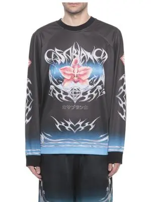 Casablanca Long Sleeve Orchid Print T-shirt - Black