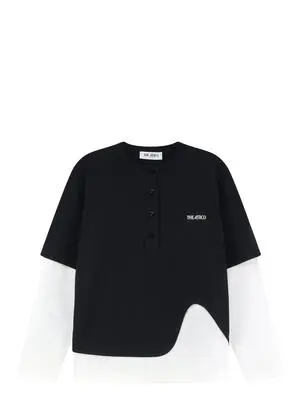 Attico Long-sleeve T-shirt With Contrasting Logo And Sleeves - Black