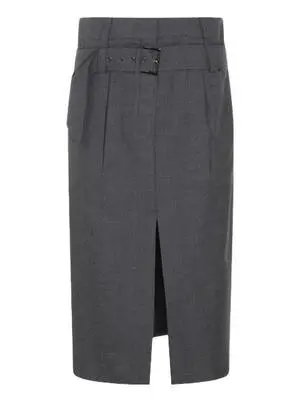 Brunello Cucinelli Belted Skirt With Front Slit - Grey