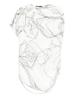 Fabiana Filippi Short-sleeved T-shirt With Floral Print And Asymmetrical Hem - White