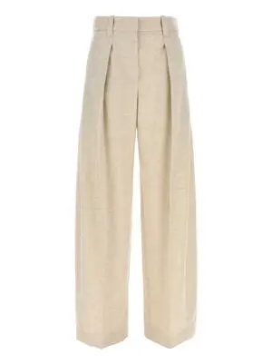 Brunello Cucinelli Pleated Wide-leg Trousers - Nude
