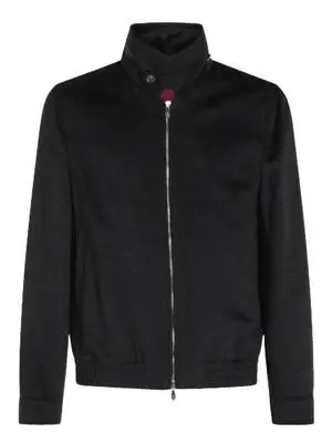 Brunello Cucinelli Zipper Beaver Cloth Bomber Jacket - Black