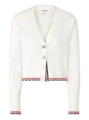 Thom Browne V-neck Rib-stitch Cardigan With Rwb Trim - White