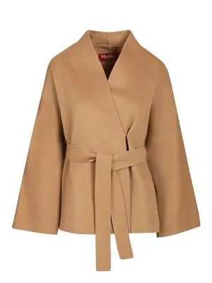 Max Mara Max Mara Studio Belted Kimono-Sleeve Wool Coat Camel