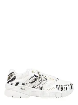 Armani Exchange Round-toe Lace-up Sneakers With Animal Print - White