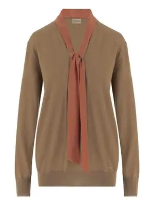 Valentino Garavani Long Sleeve Knit Top With Logo Detail - Brown