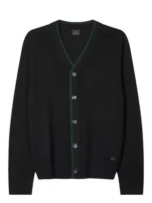 Paul Smith Merino Wool Cardigan With Contrast Collar - Black