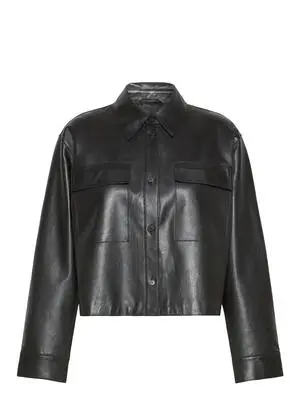Max Mara Cropped Leather Shirt Jacket With Patch Pockets - Black