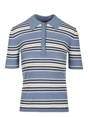 Max Mara Tallero Striped Knitted Polo Top - Blue