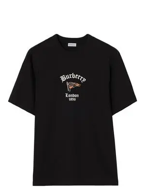 Burberry Cotton T-shirt With Embroidered Flag Motif - Black