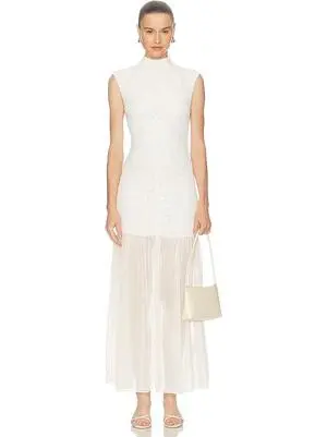 ROTATE BY BIRGER CHRISTENSEN Lace Ruched Mock Neck Maxi Dress - Egret