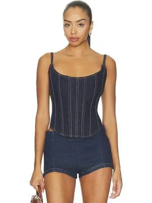 Retrofete Marishka Top Denim Corset With Lace-up Back - Rinse