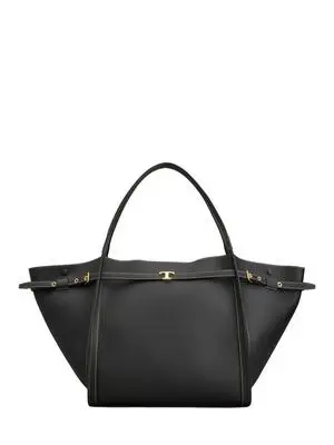 TOD'S Medium Leather Tote With Buckle Detail - Black