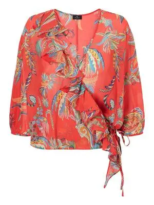 Etro Printed Cotton Ruffled Blouse - Red
