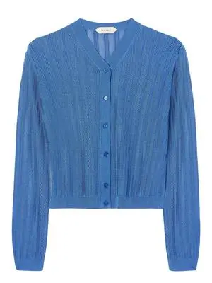 Versace Medusa Embellished Ribbed Crochet-knit Cardigan - Blue